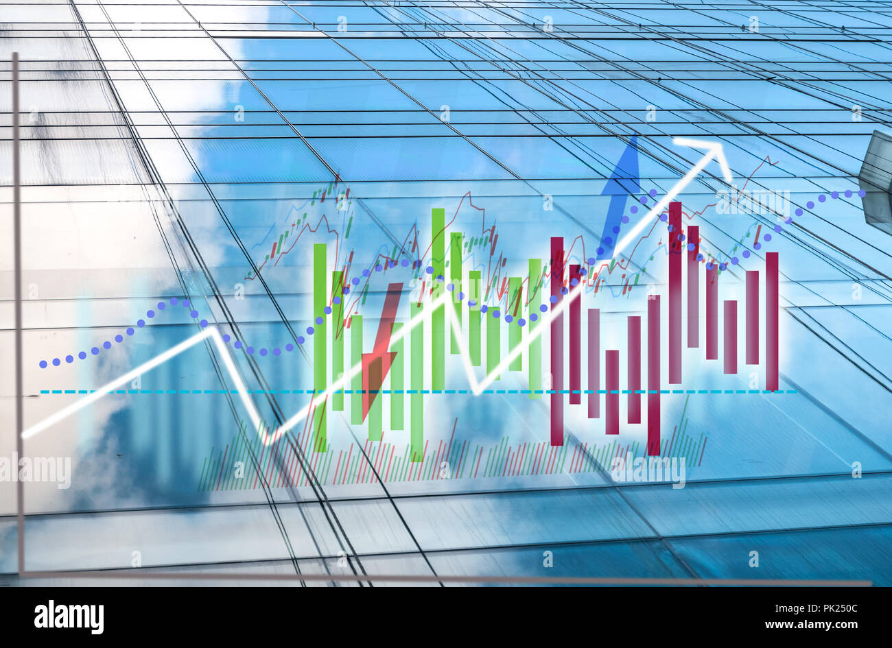 Composing with business building and stock chart Stock Photo - Alamy