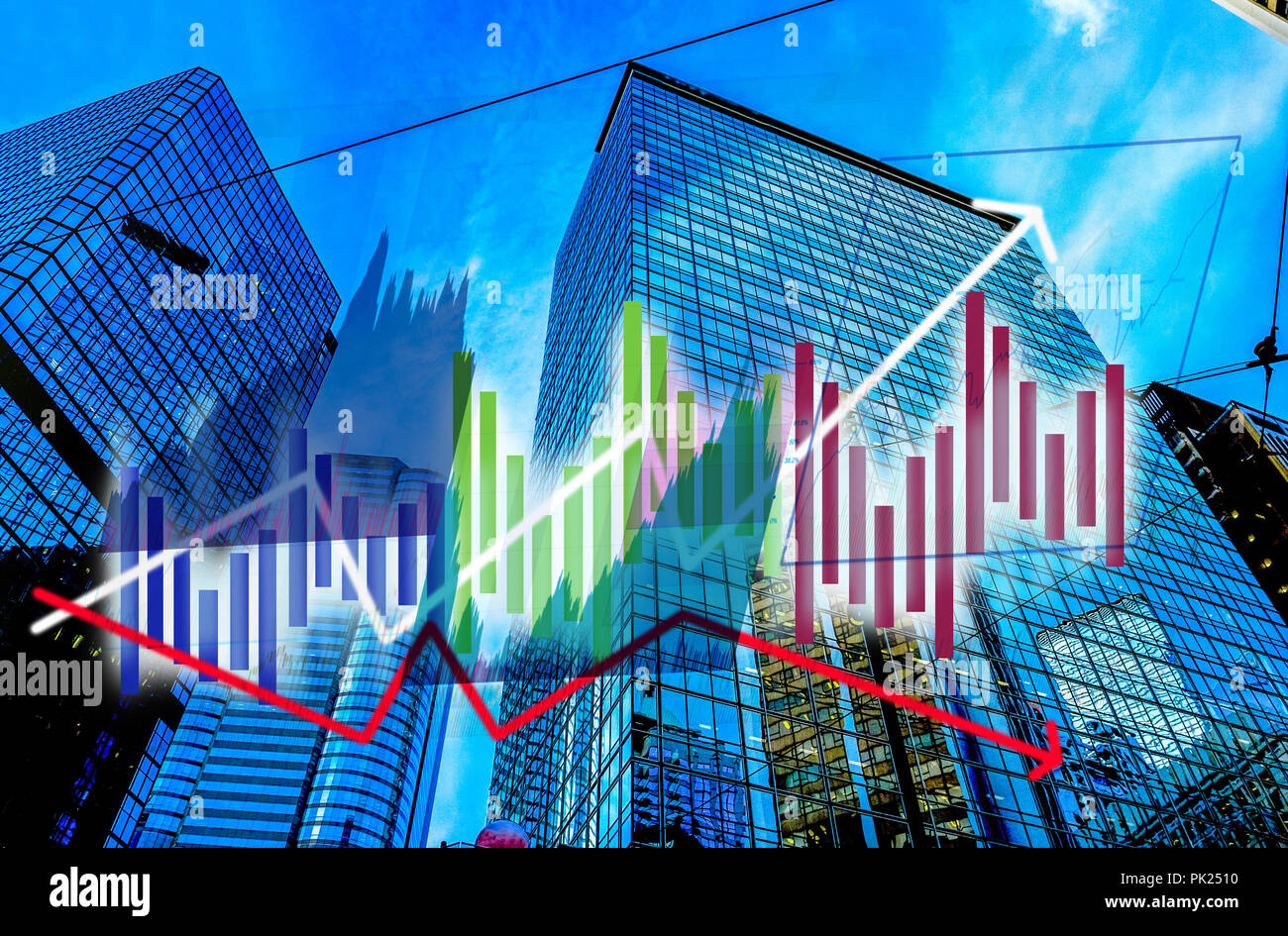 Composing with business building and stock chart Stock Photo - Alamy