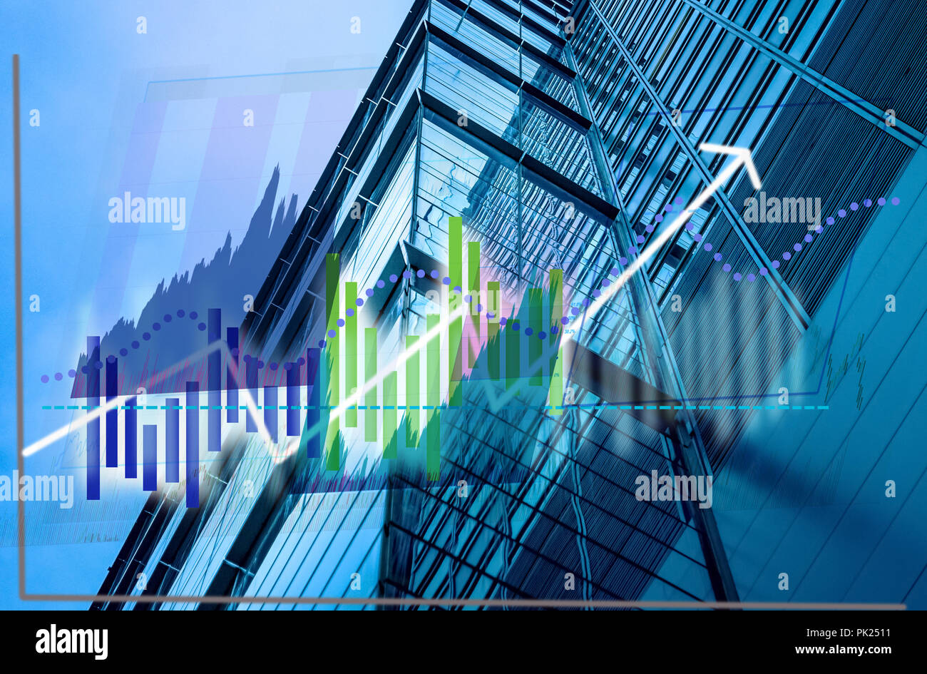 Composing with business building and stock chart Stock Photo - Alamy