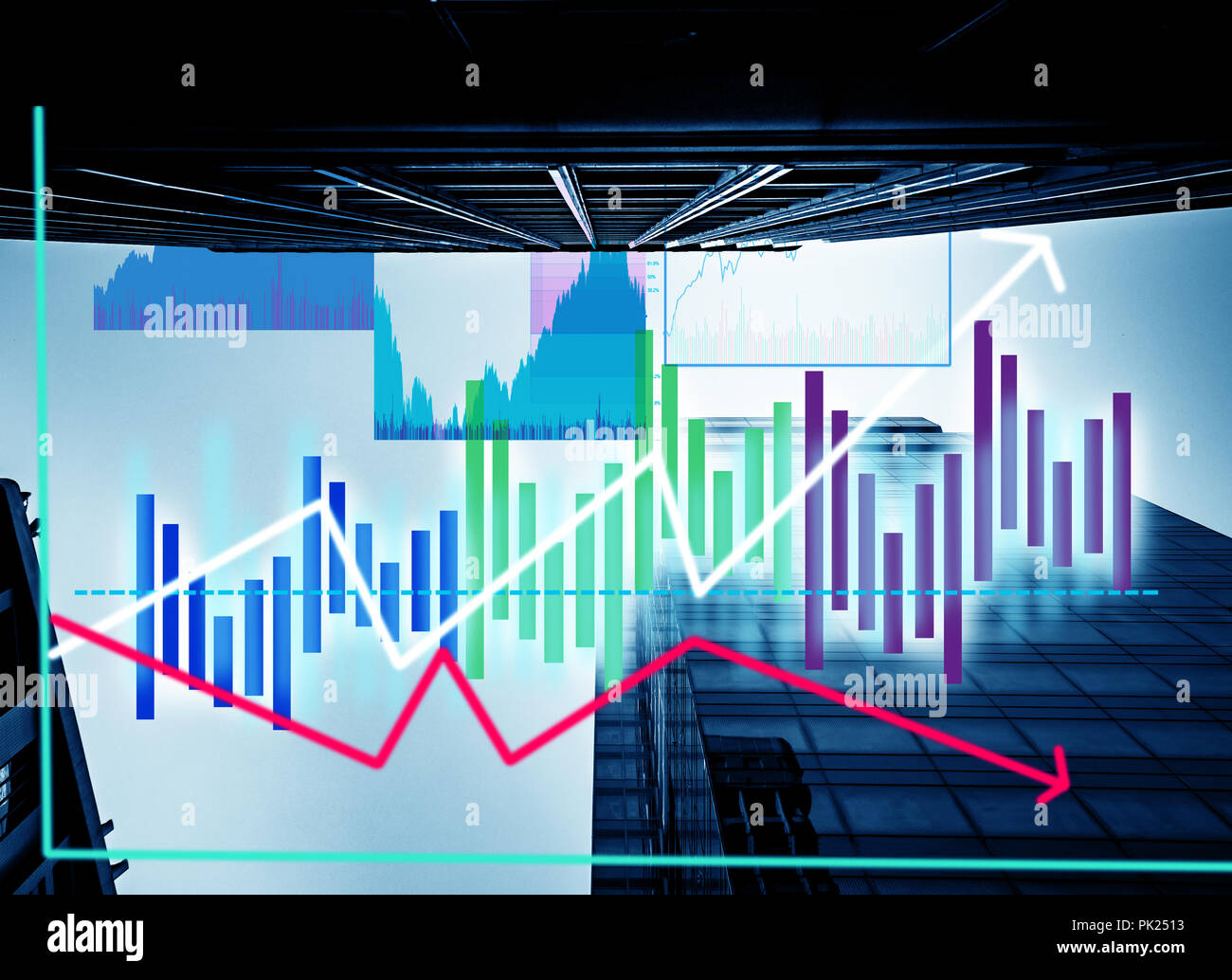 Composing with business building and stock chart Stock Photo - Alamy