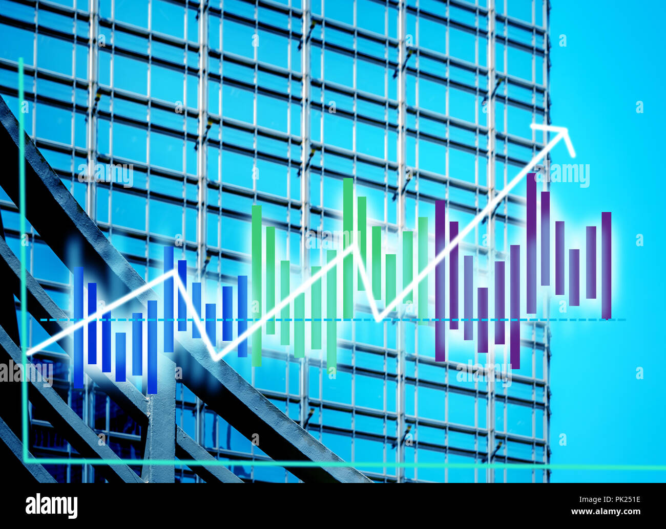 Composing with business building and stock chart Stock Photo - Alamy
