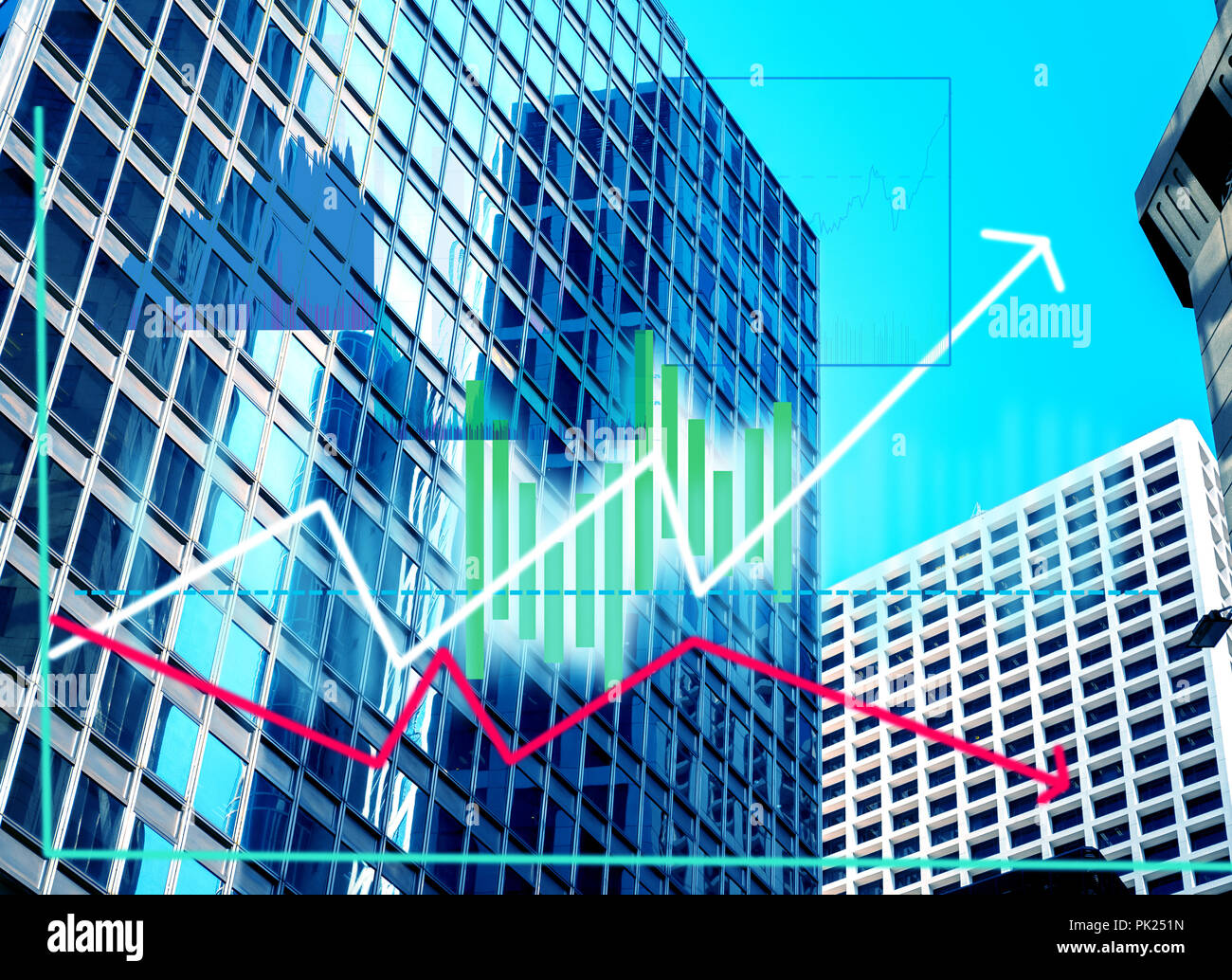 Composing with business building and stock chart Stock Photo - Alamy