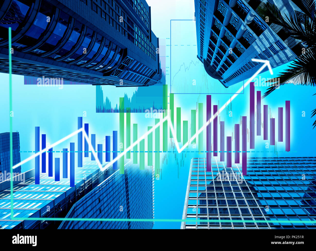 Composing with business building and stock chart Stock Photo - Alamy