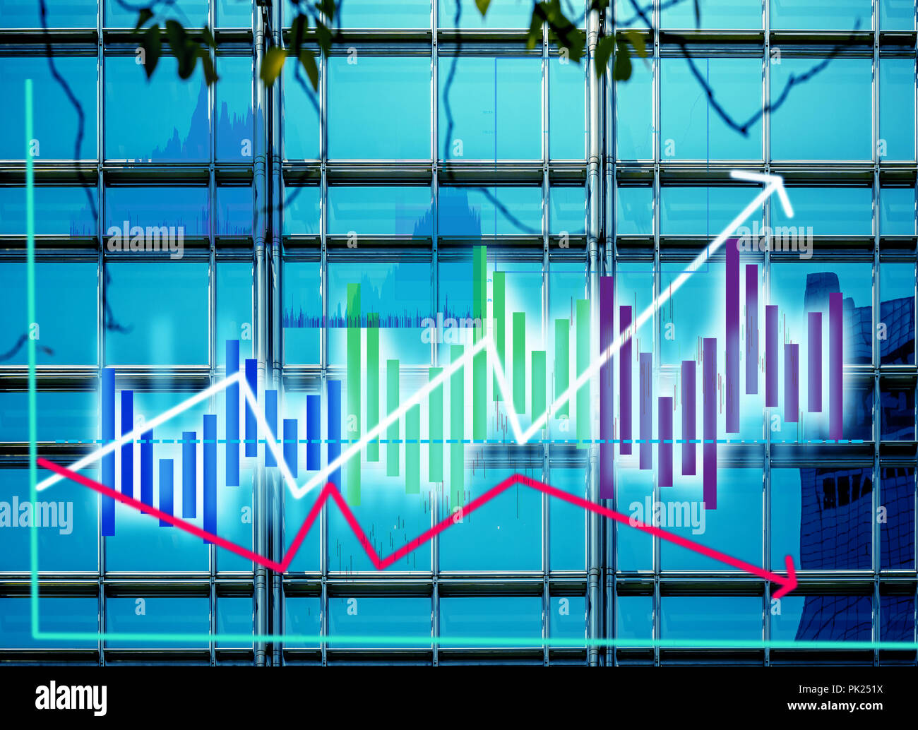 Composing with business building and stock chart Stock Photo - Alamy