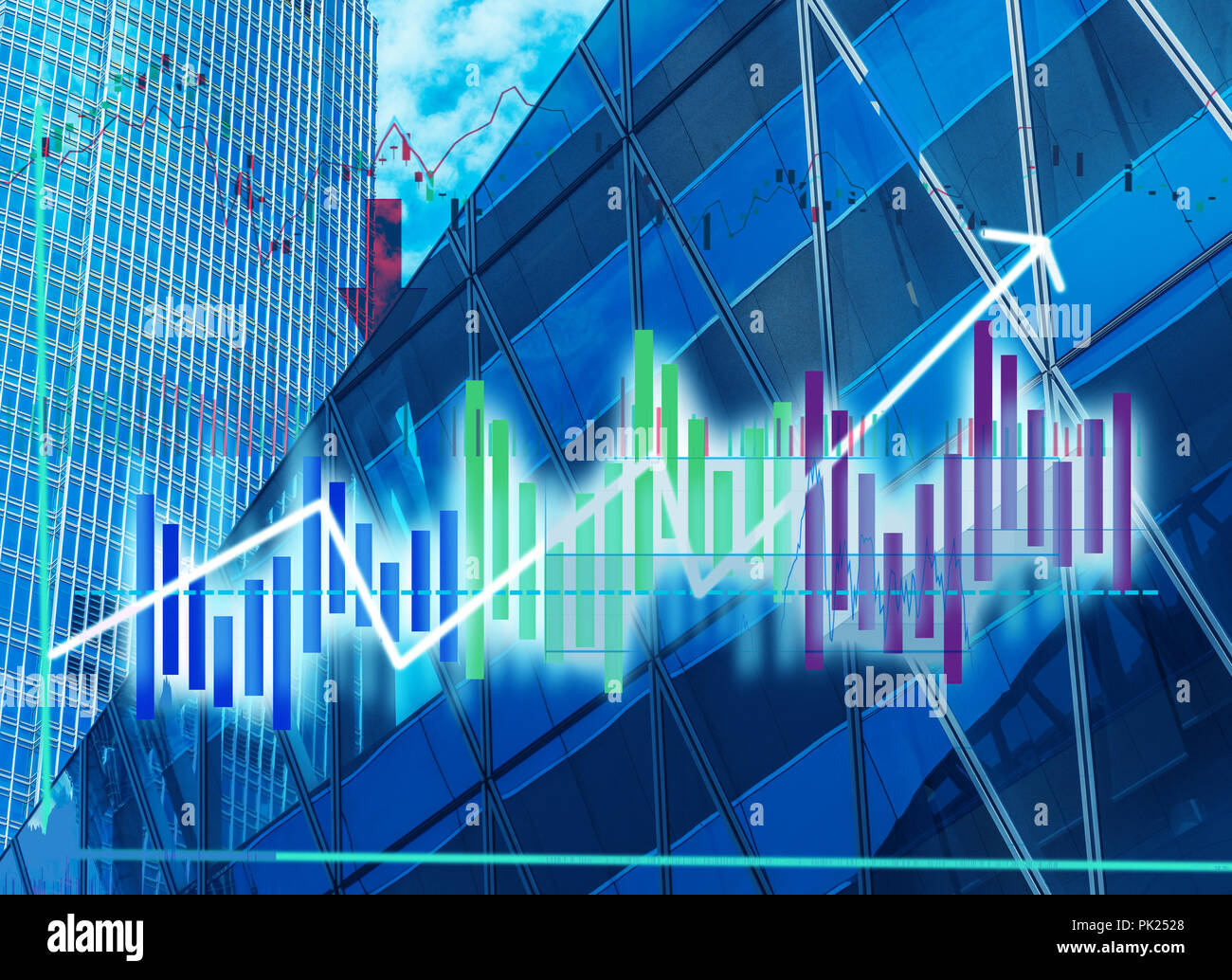 Composing with business building and stock chart Stock Photo - Alamy