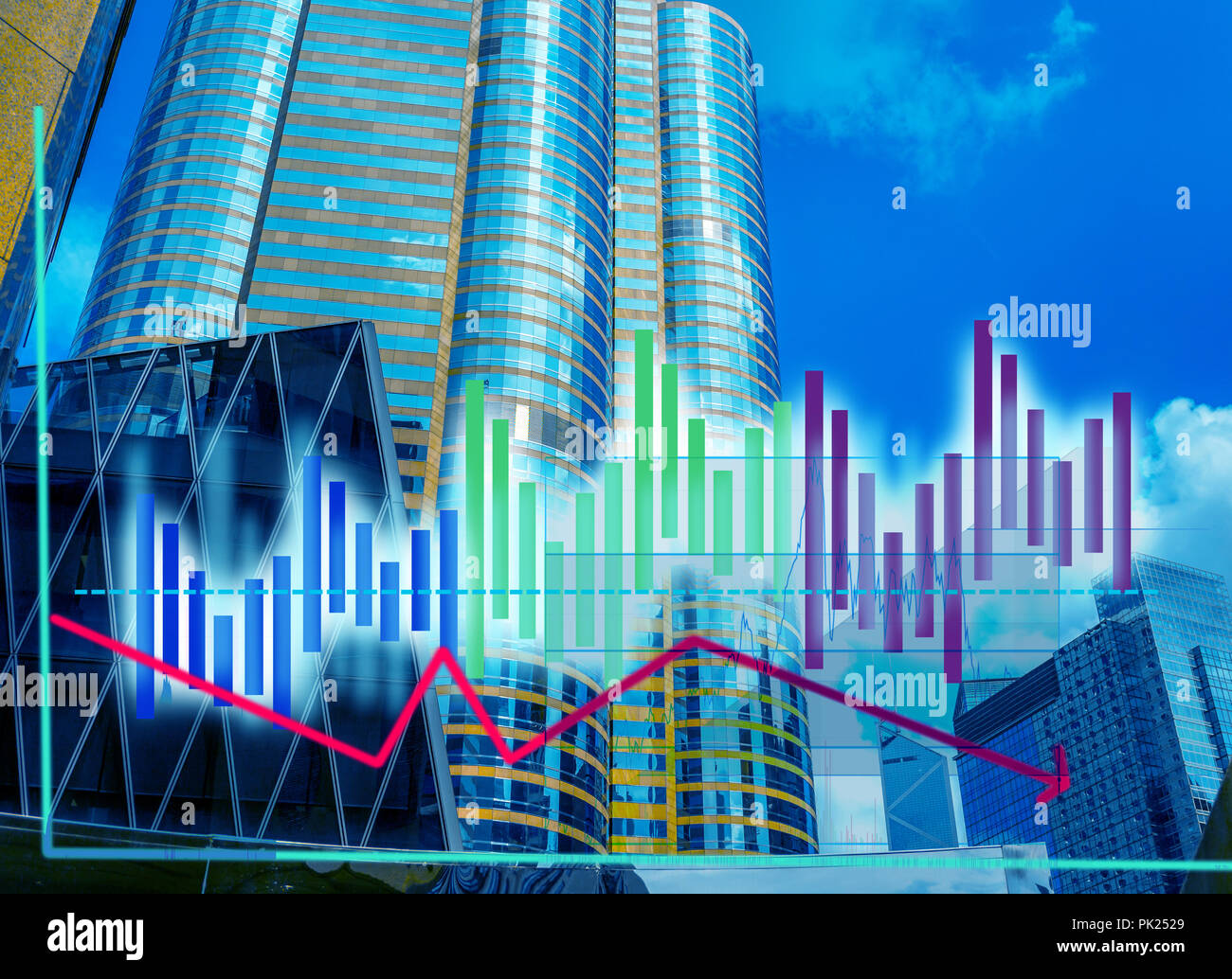 Composing with business building and stock chart Stock Photo - Alamy