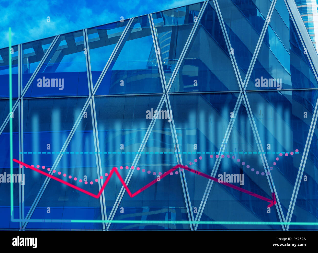 Composing with business building and stock chart Stock Photo - Alamy