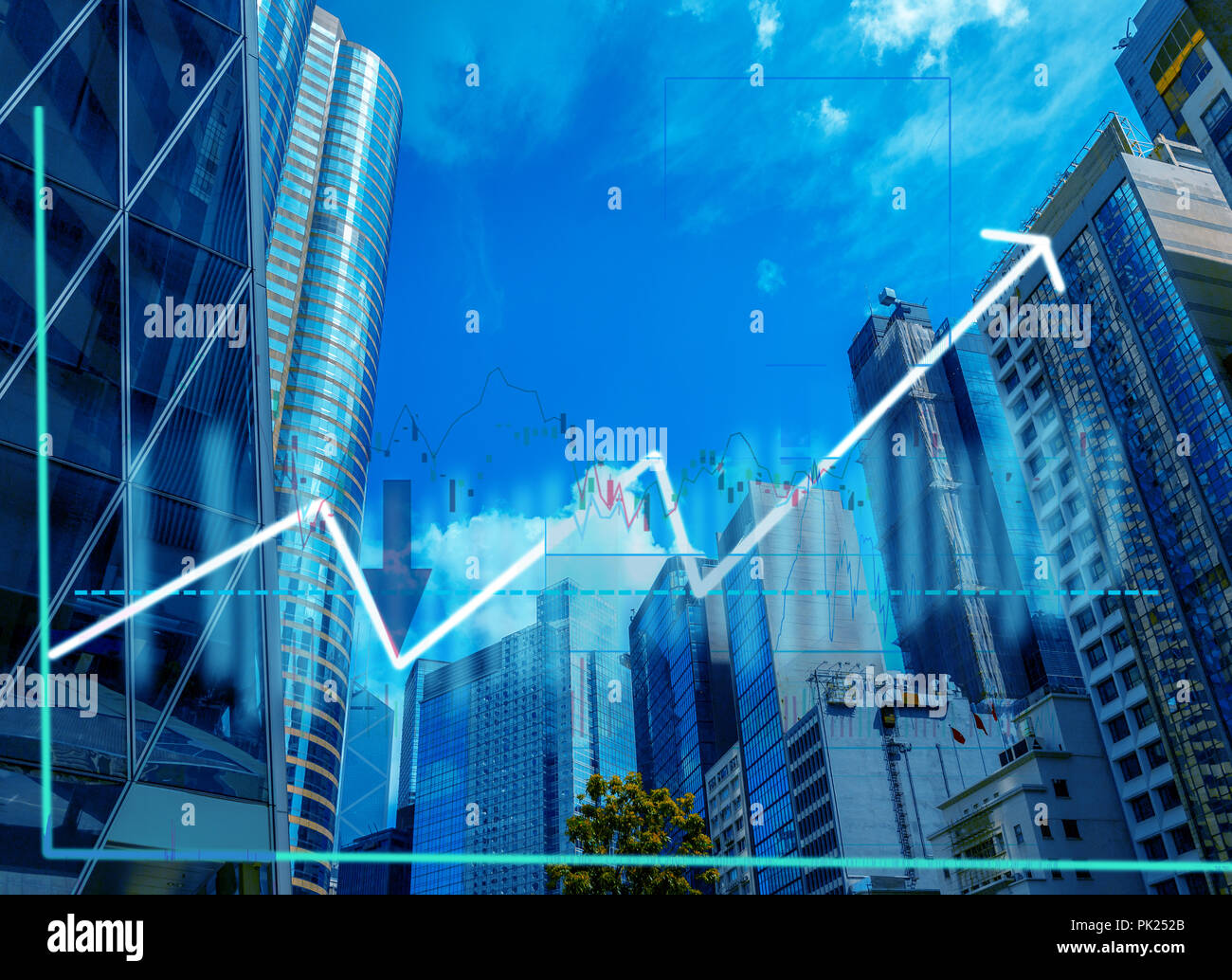 Composing with business building and stock chart Stock Photo - Alamy