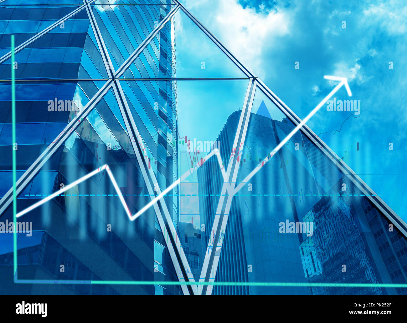 Composing with business building and stock chart Stock Photo - Alamy