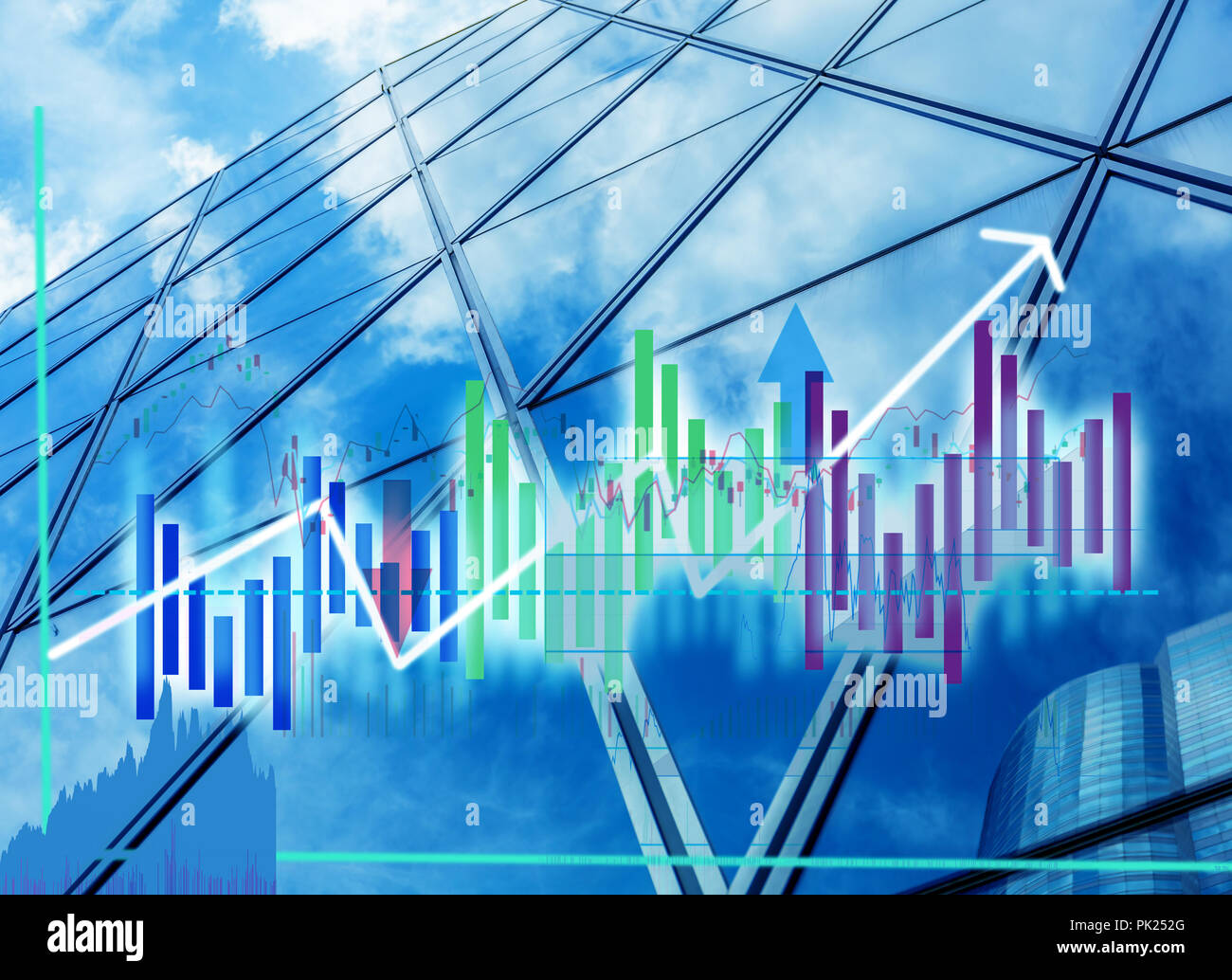 Composing with business building and stock chart Stock Photo - Alamy