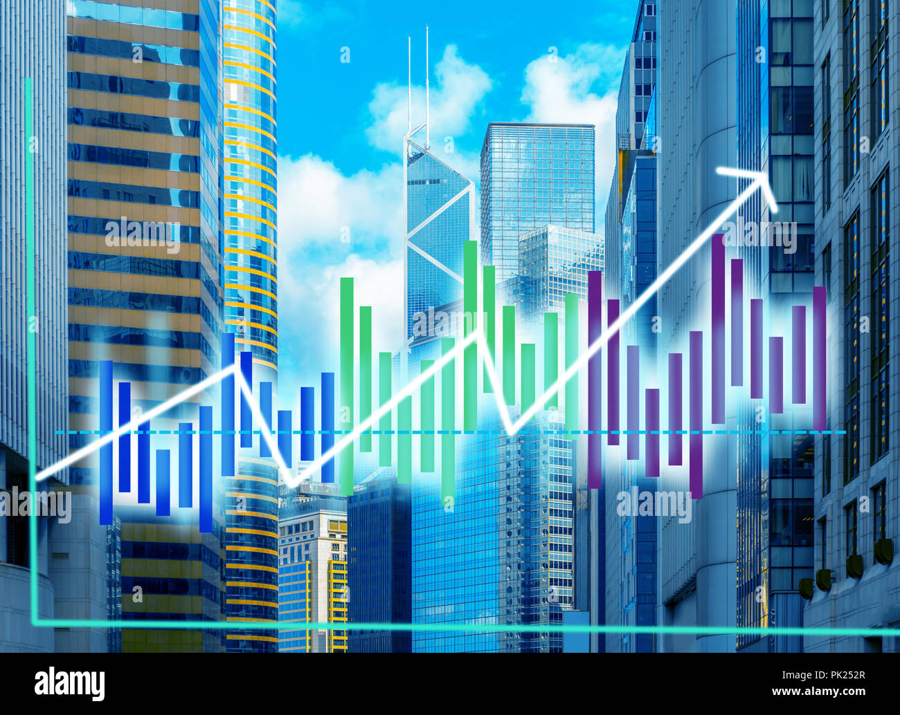 Composing with business building and stock chart Stock Photo - Alamy