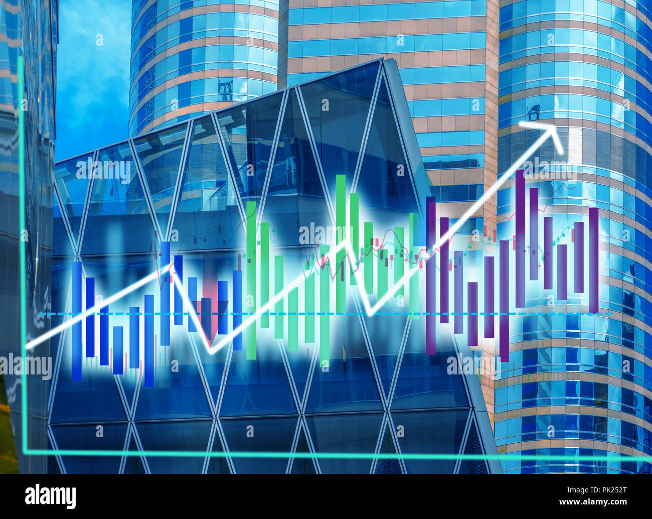 Composing with business building and stock chart Stock Photo - Alamy