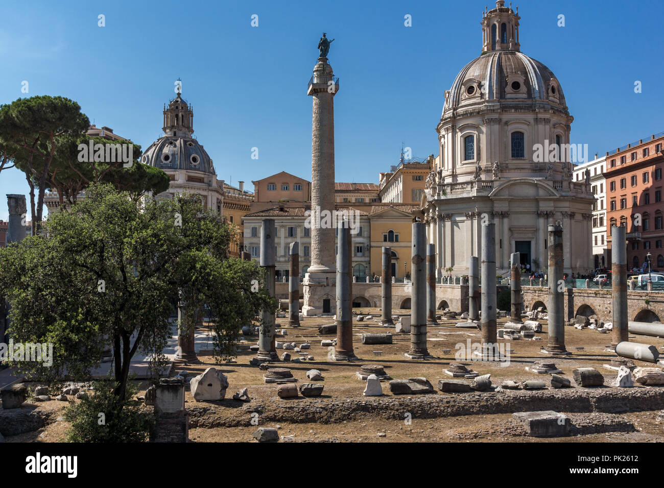 ROME, ITALY - JUNE 23, 2017: Amazing view of Trajan Column and Forum in ...