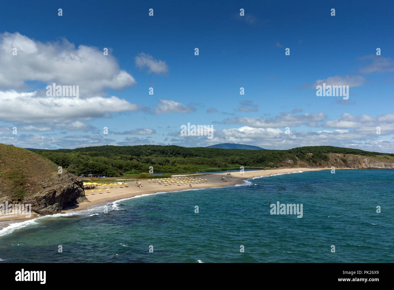 A beach at the mouth of the Veleka River, Sinemorets village, Burgas ...