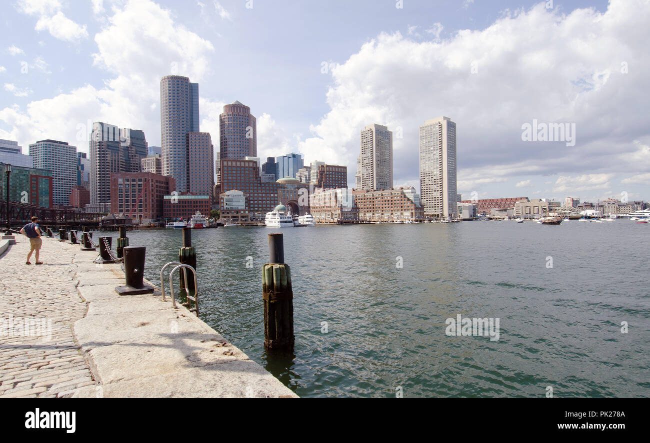 View from Fan Pier South Boston to Rowes Wharf with Boston skyline and ...