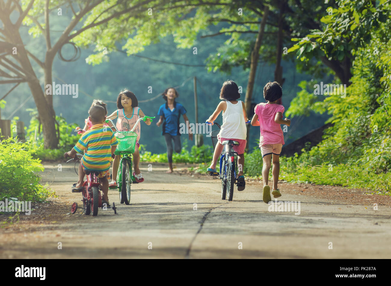 NAN, THAILAND - OCT 24 : A group of Asian Undefined happy children ...