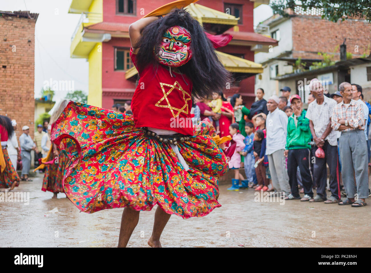 Kathmandu,Nepal - Aug 28,2018: Lakhe Dance is one of the most popular ...