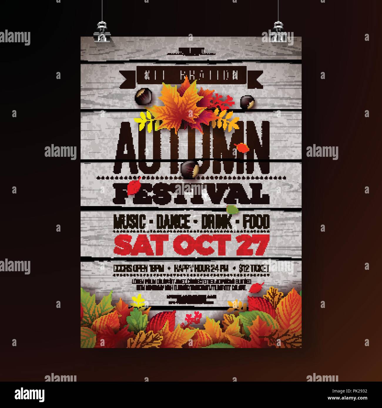 Autumn Party Flyer Illustration with falling leaves and typography ...