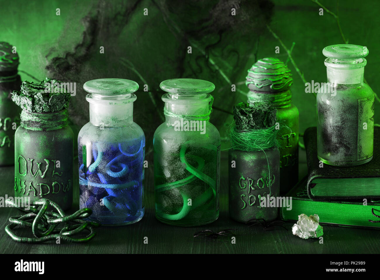 witch apothecary jars magic potions halloween decoration Stock Photo ...