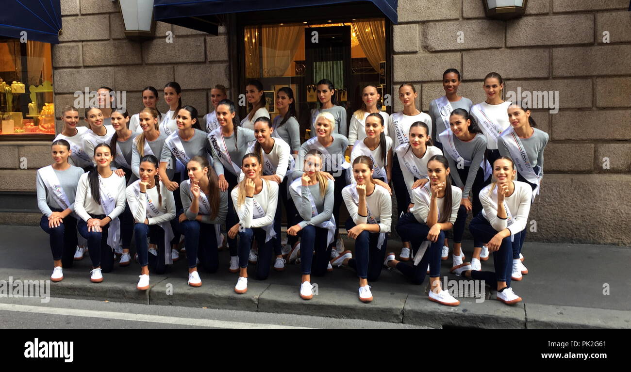 Milan, Miss Italy 2018 the 32 finalists pose for the photo in the ...