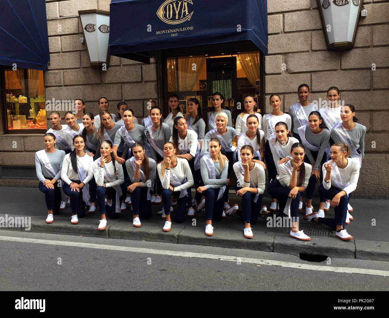 Milan, Miss Italy 2018 the 32 finalists pose for the photo in the ...