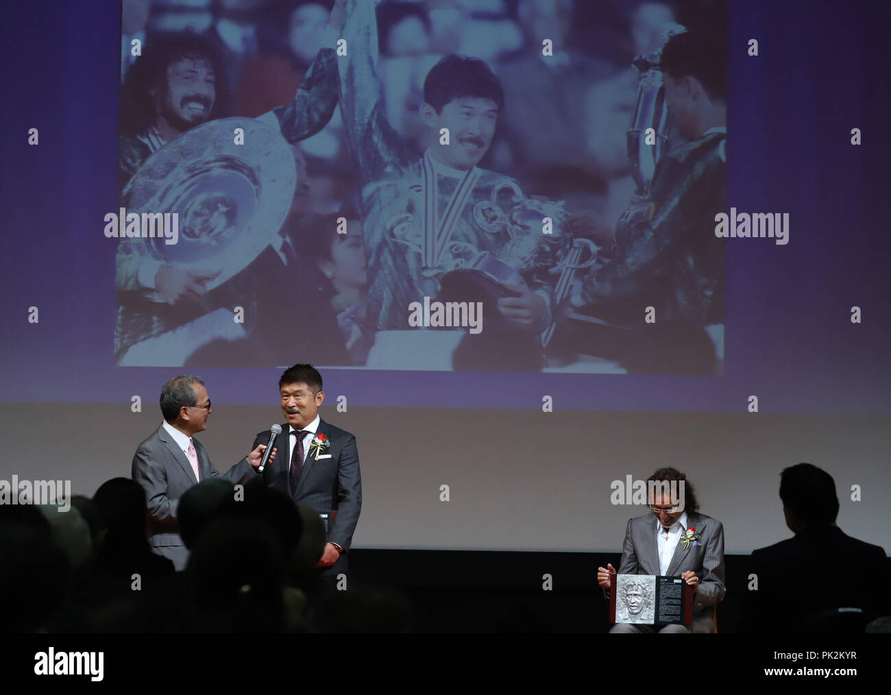 Tokyo, Japan. 10th Sep, 2018. Japanese football legend Hisashi Kato is interviewed as he ...