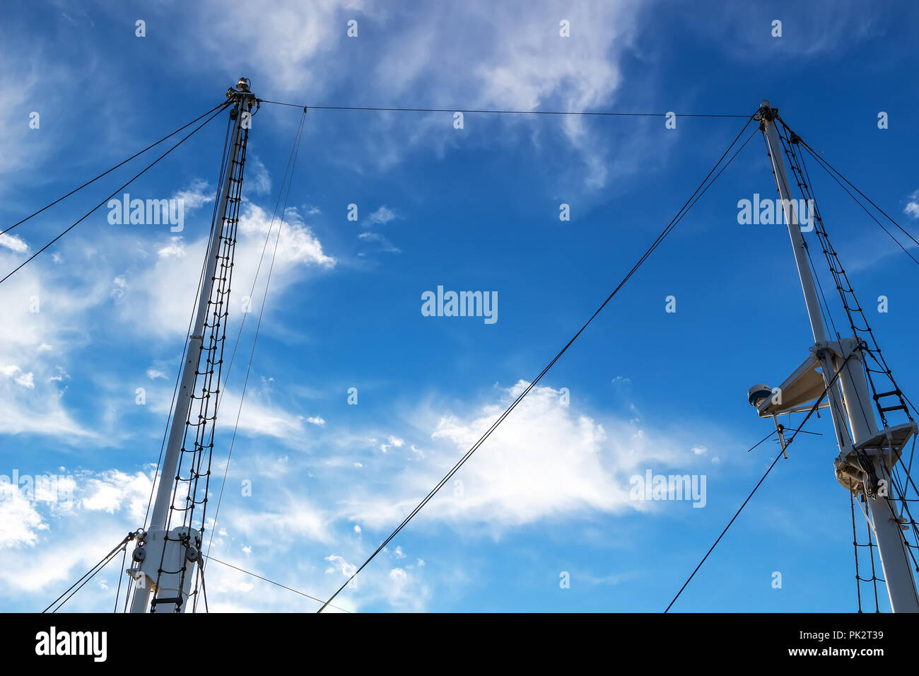 Two masts of a ship against the blue sky Stock Photo - Alamy