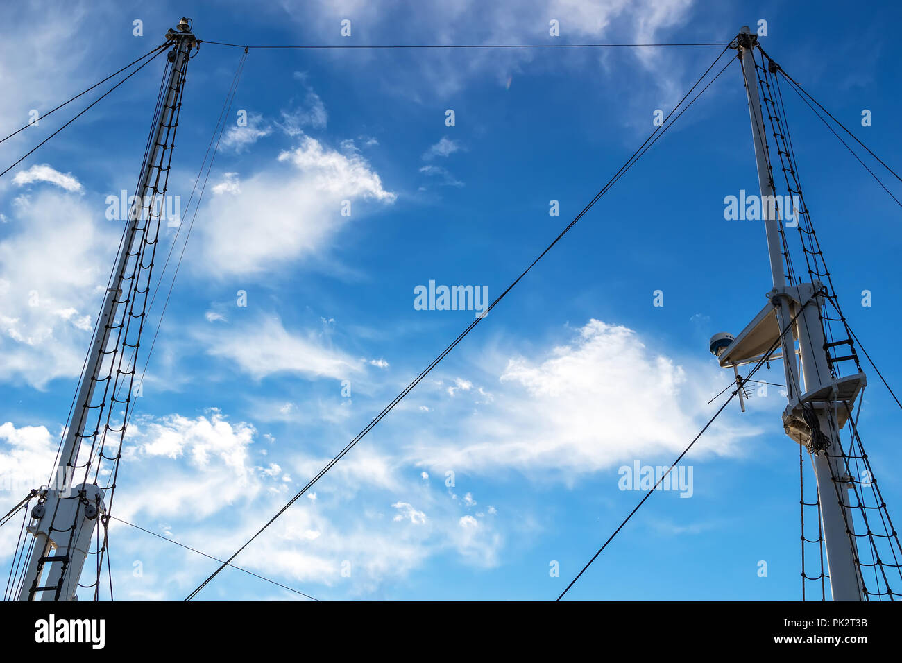 Two masts of a ship against the blue sky Stock Photo - Alamy
