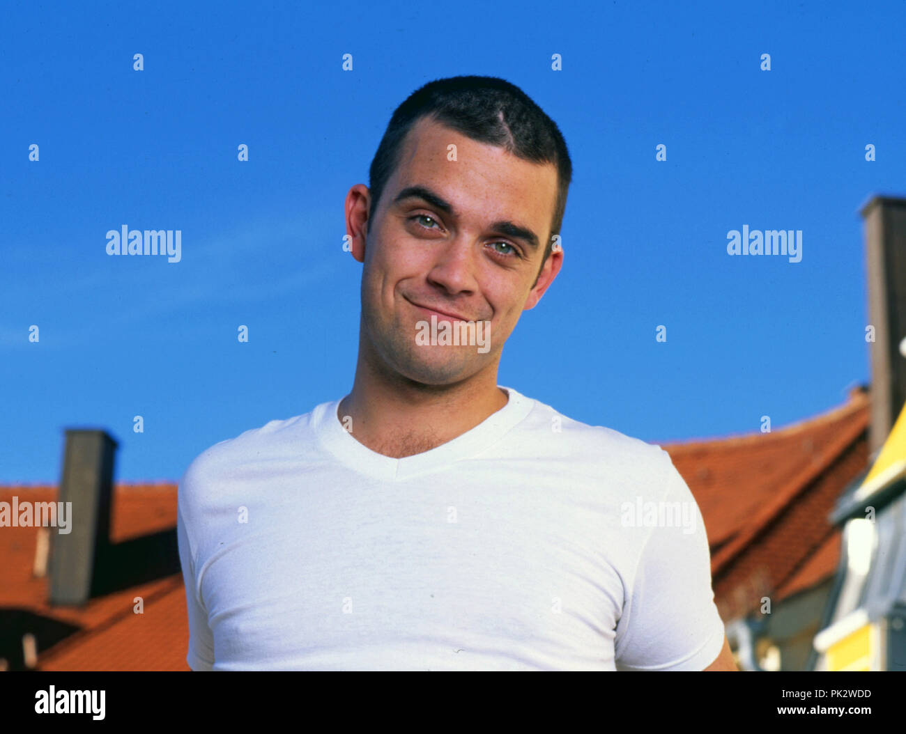 British singer and entertainer Robbie Williams on 1 September 1997 in ...