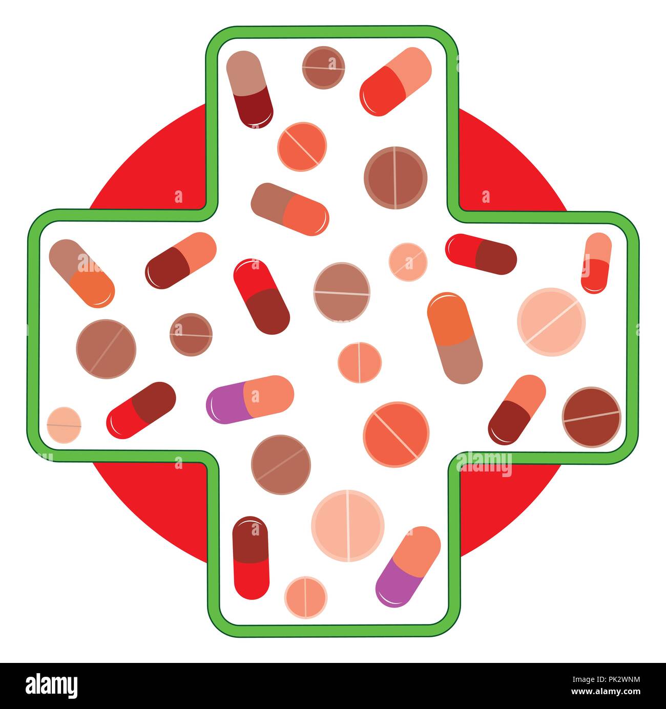 Flat drawing of a medical cross. Medications, pills. Isolated.. Medical ...