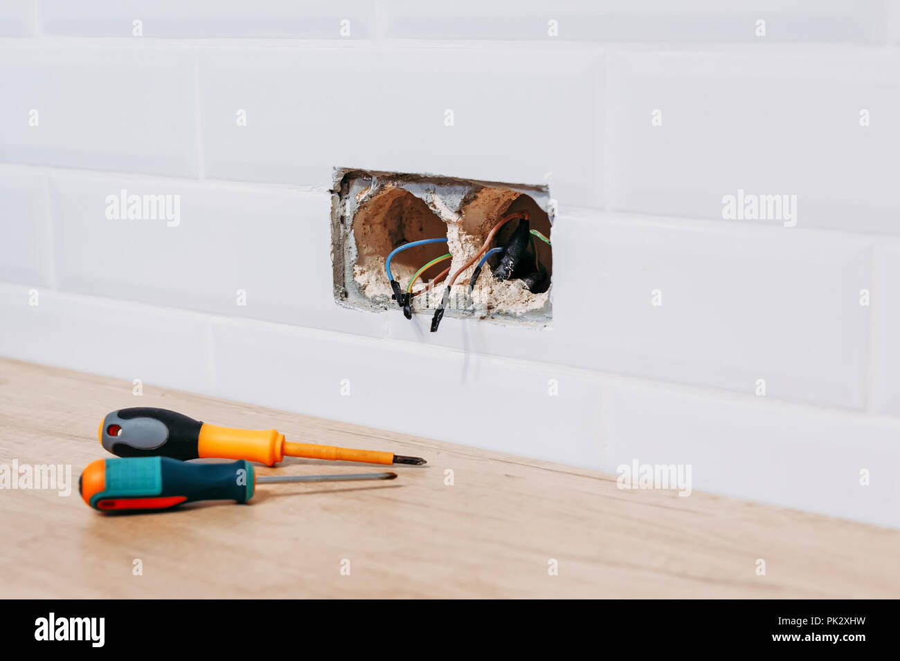 place for installation of power socket with protruding wires and ...