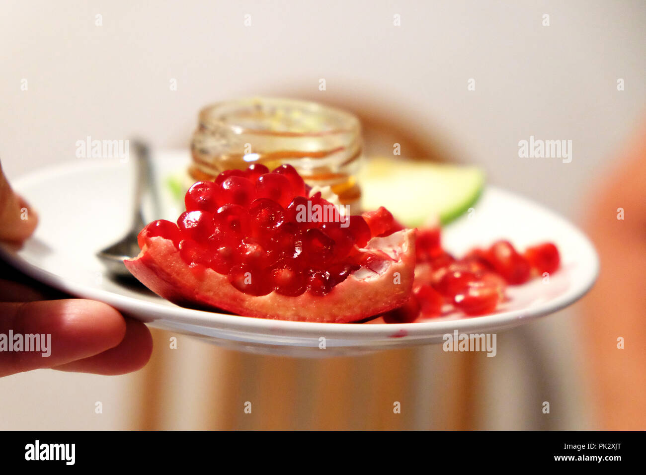 Rosh Hashanah - jewish new year symbols - pomegranate and honey and ...