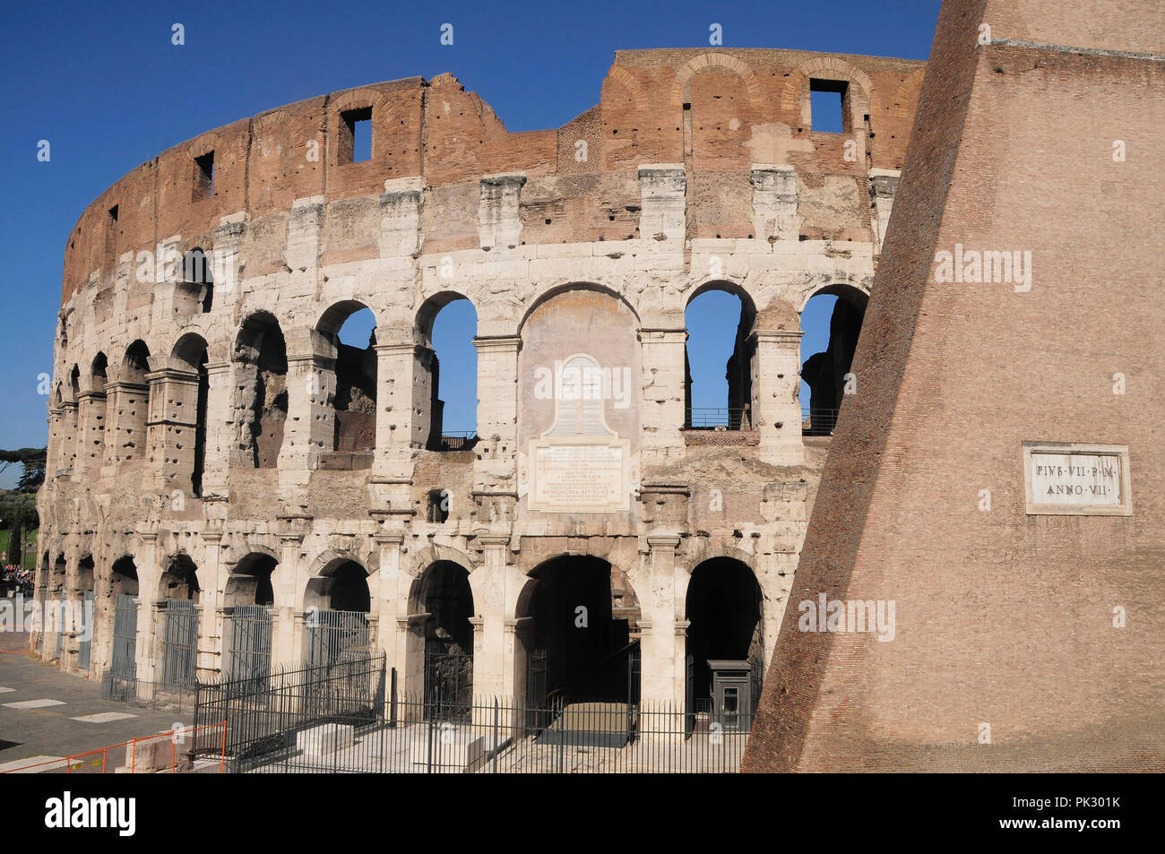 Italy, Lazio, Rome, Colosseum, view of Colosseum with brick wall Stock ...