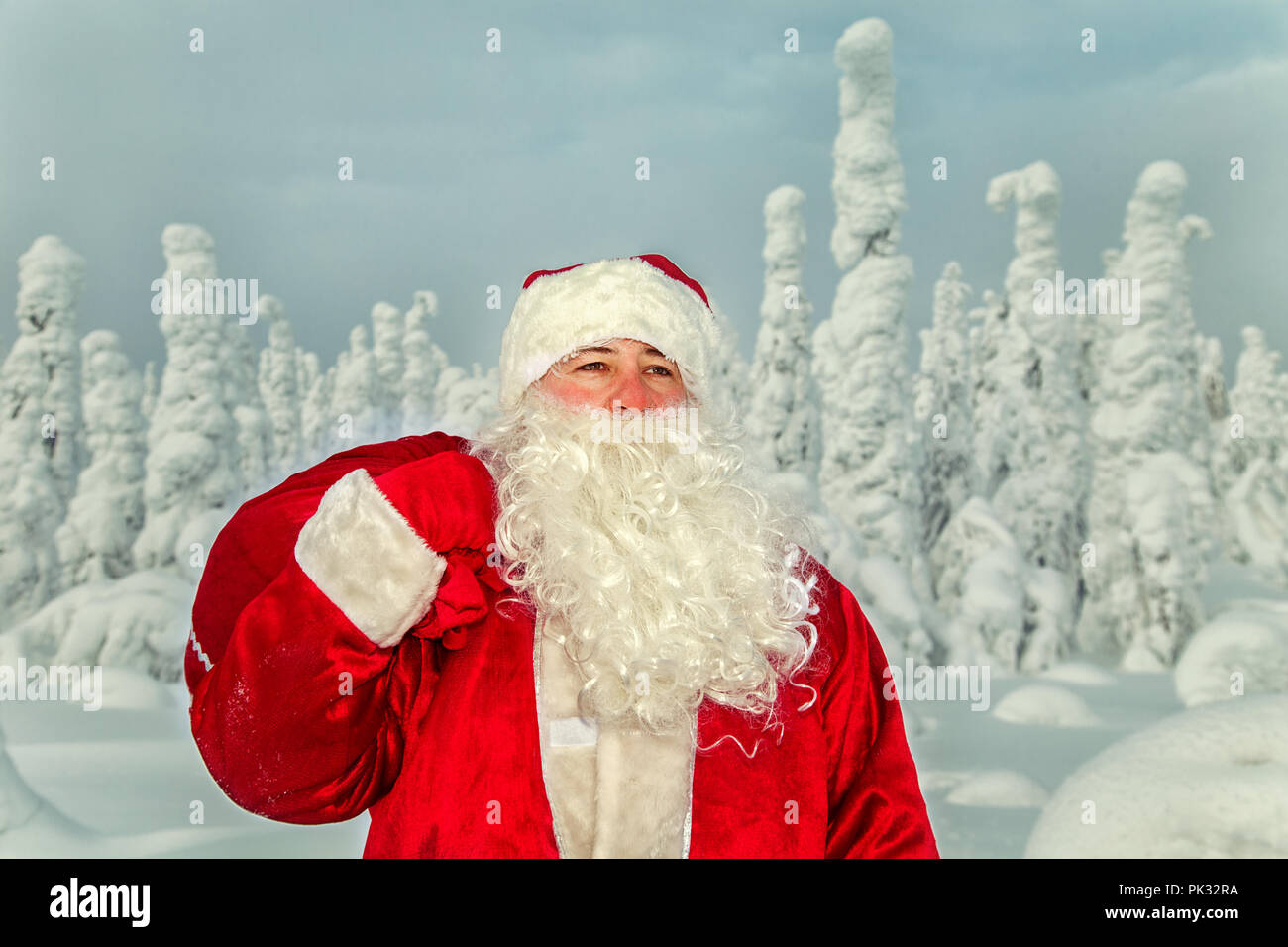 Authentic Santa Claus in Lapland. Magnificent snow-covered landscape ...