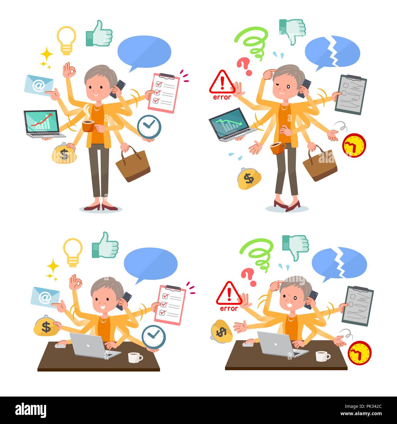 A set of old women who perform multitasking in the office.There are ...