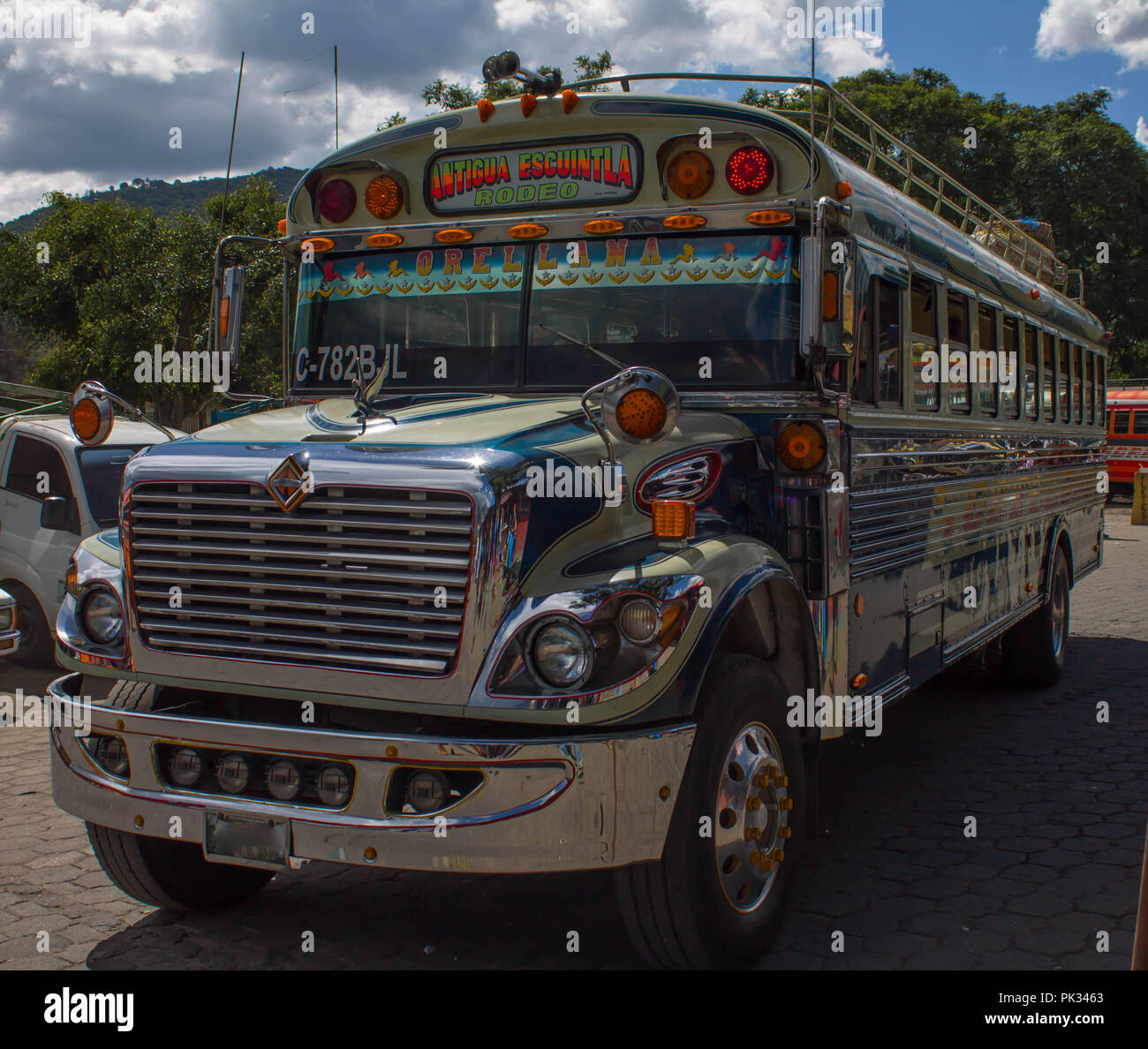 Head on Chicken Bus View Stock Photo - Alamy