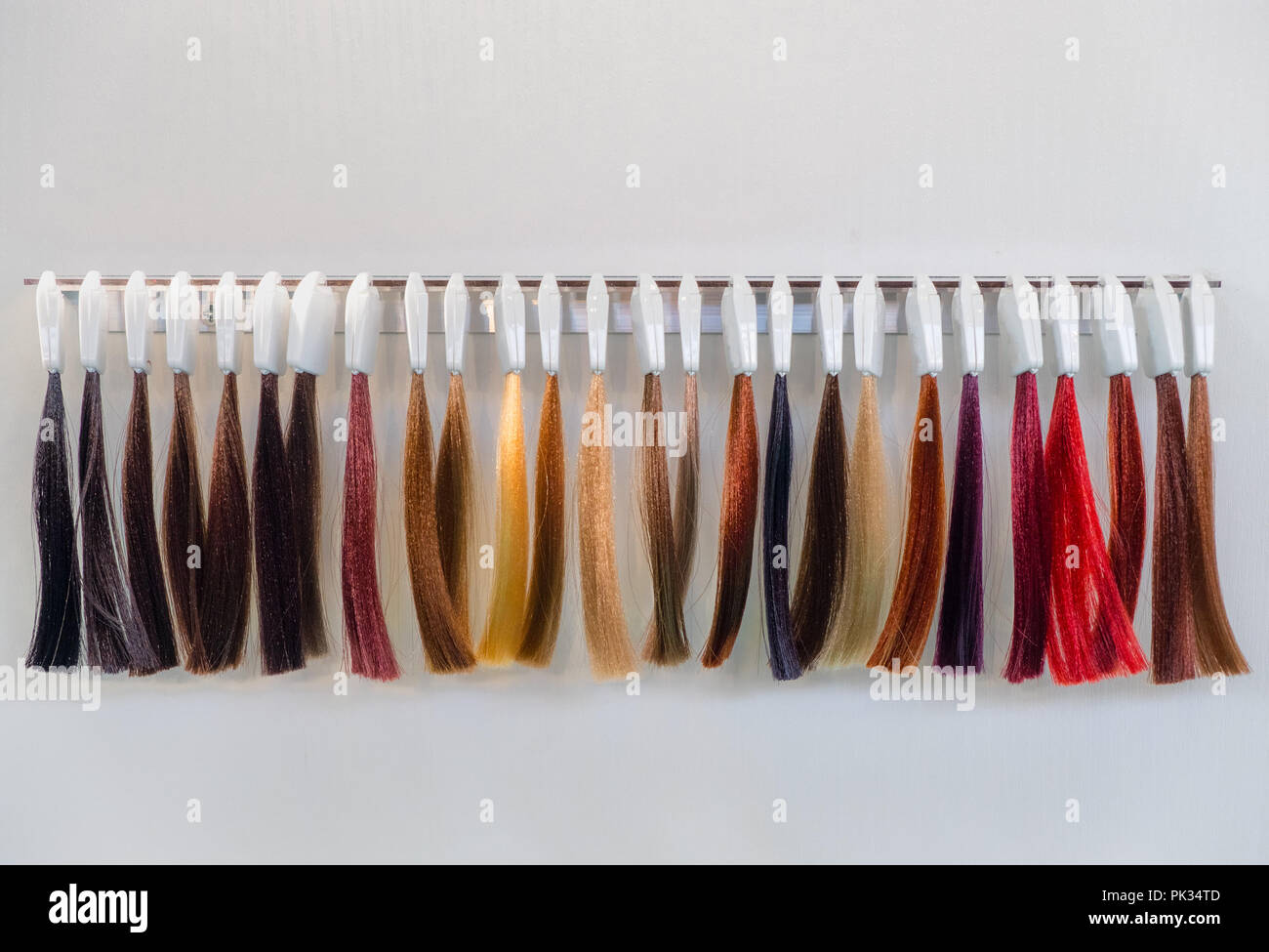 hair dye strands samples hair dresser Stock Photo - Alamy