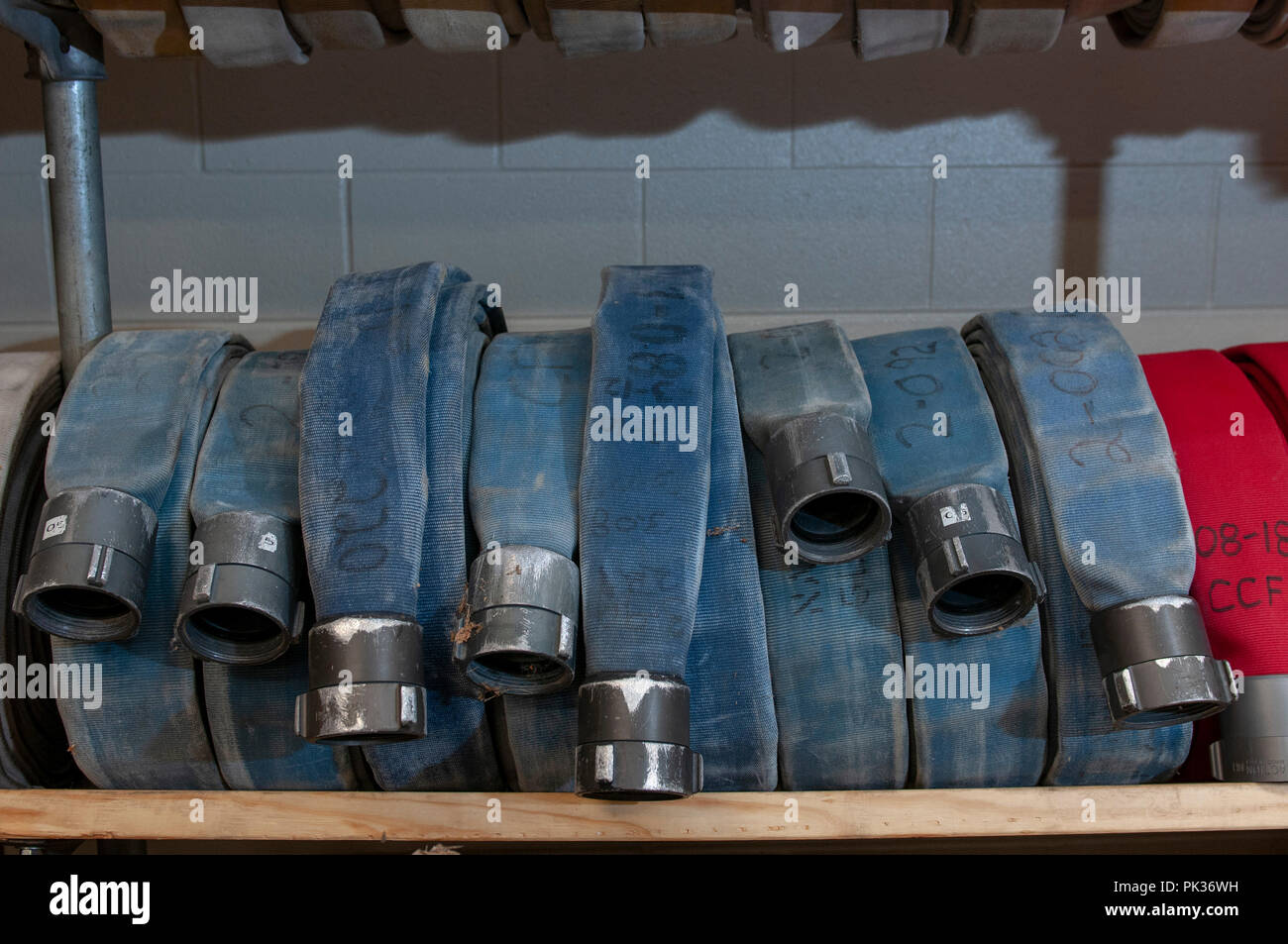 Fire fighting equipment: Hoses and nozzles etc Stock Photo - Alamy