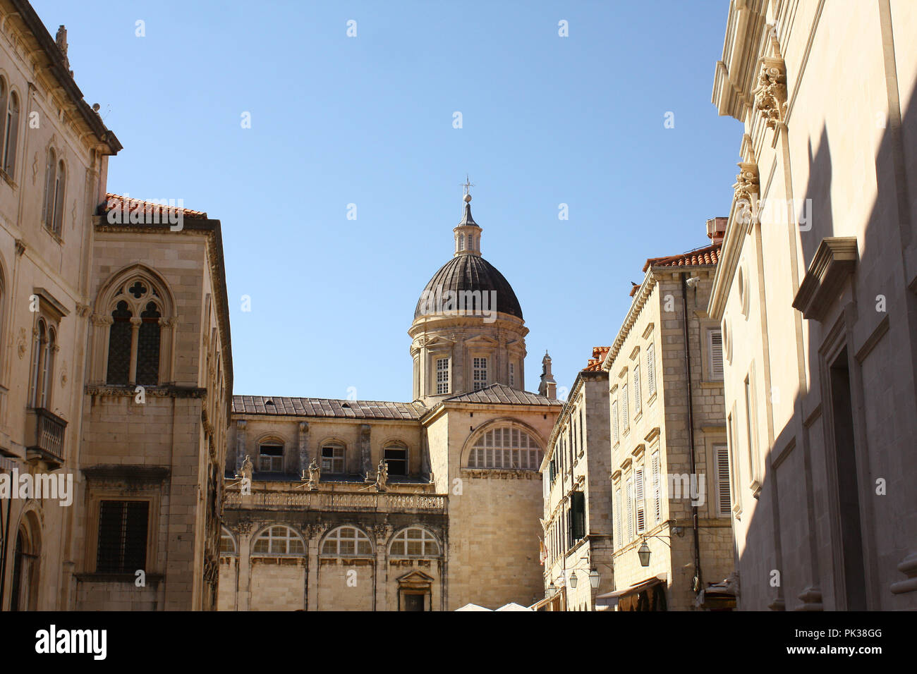 View to the Franciscan Church, bell tower and Monastery in the UNESCO ...
