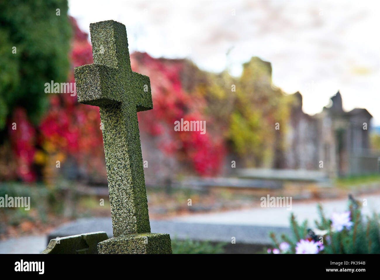 Old cross on graveyard in the autumn Stock Photo - Alamy