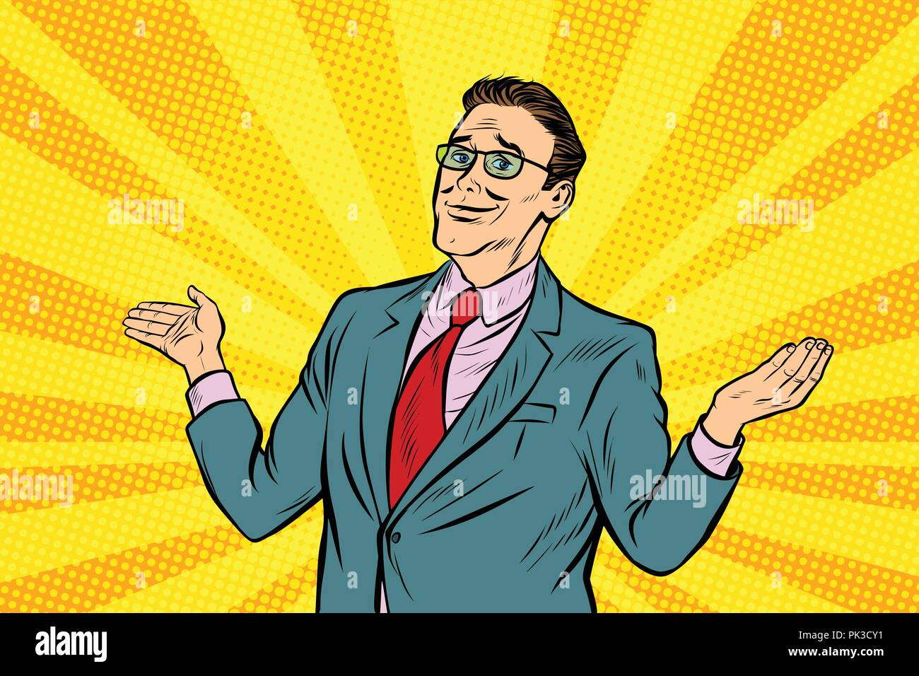 pop art Sorry businessman spread his hands Stock Vector Image & Art - Alamy