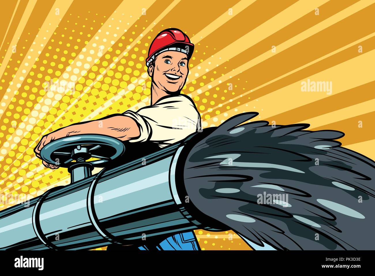 oil flowing out of pipe, male oilman opens tap Stock Vector Image & Art ...