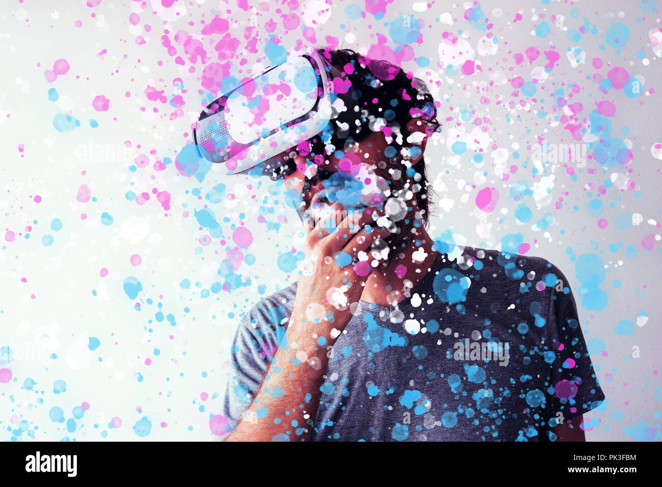 Virtual reality immersion, man wearing VR headset Stock Photo - Alamy