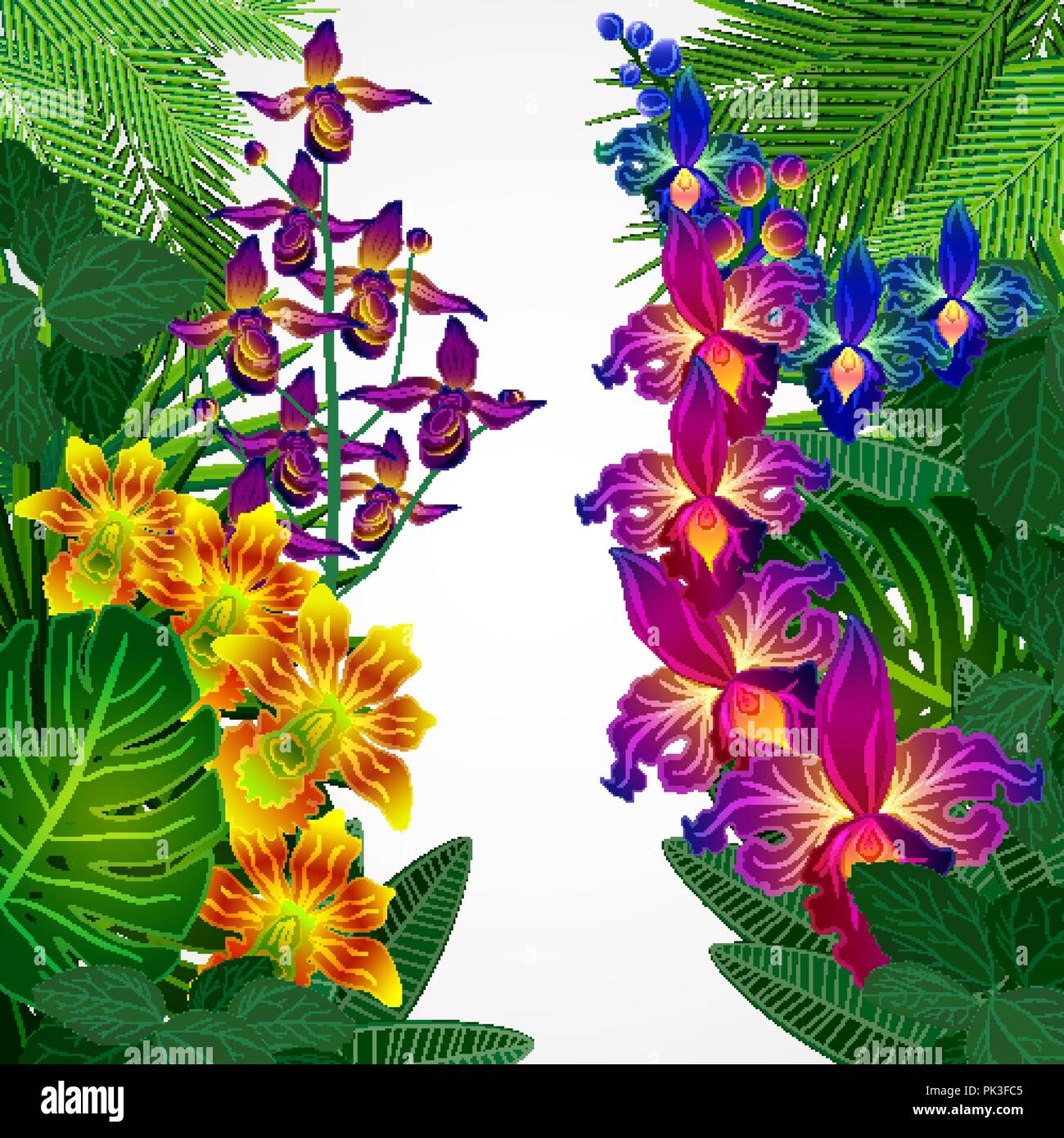 Tropical flowers and leaves. Floral design background Stock Vector ...