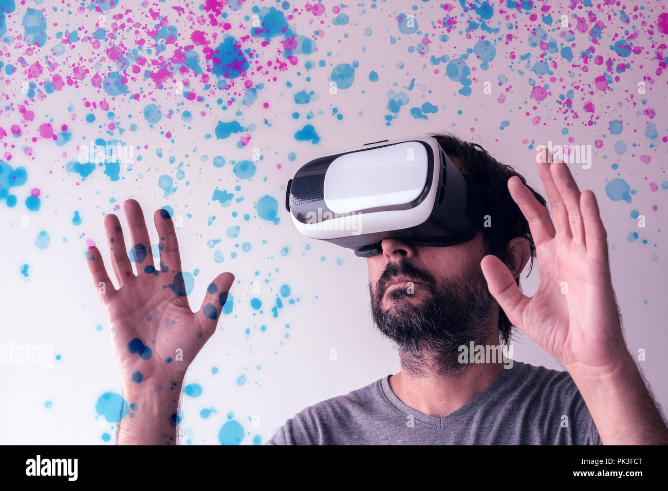Virtual reality immersion, man wearing VR headset Stock Photo - Alamy