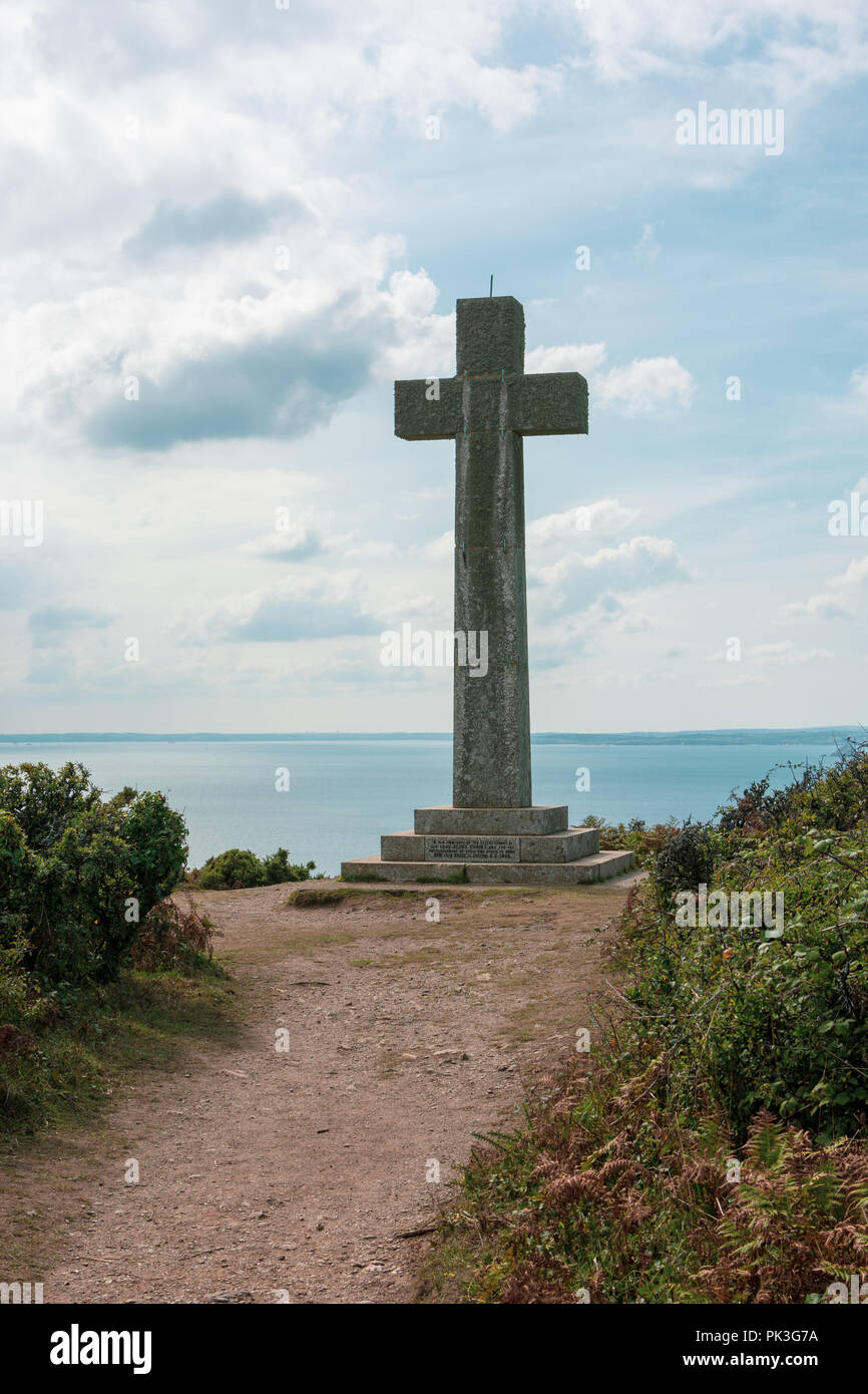 Large concrete crucifix or cross memorial at Dodman point between ...