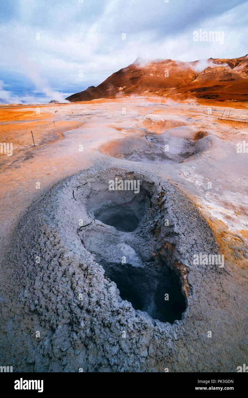 Namafjall - geothermal area in field of Hverir. Landscape which pools ...