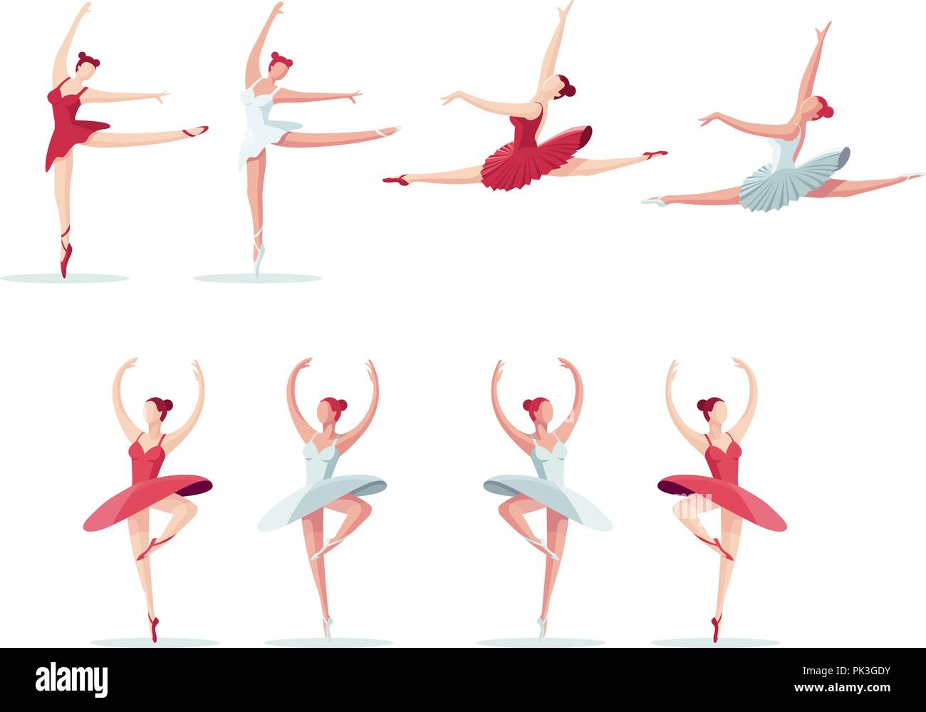 Vector illustration of a ballerina collection. Set of young beautiful ...