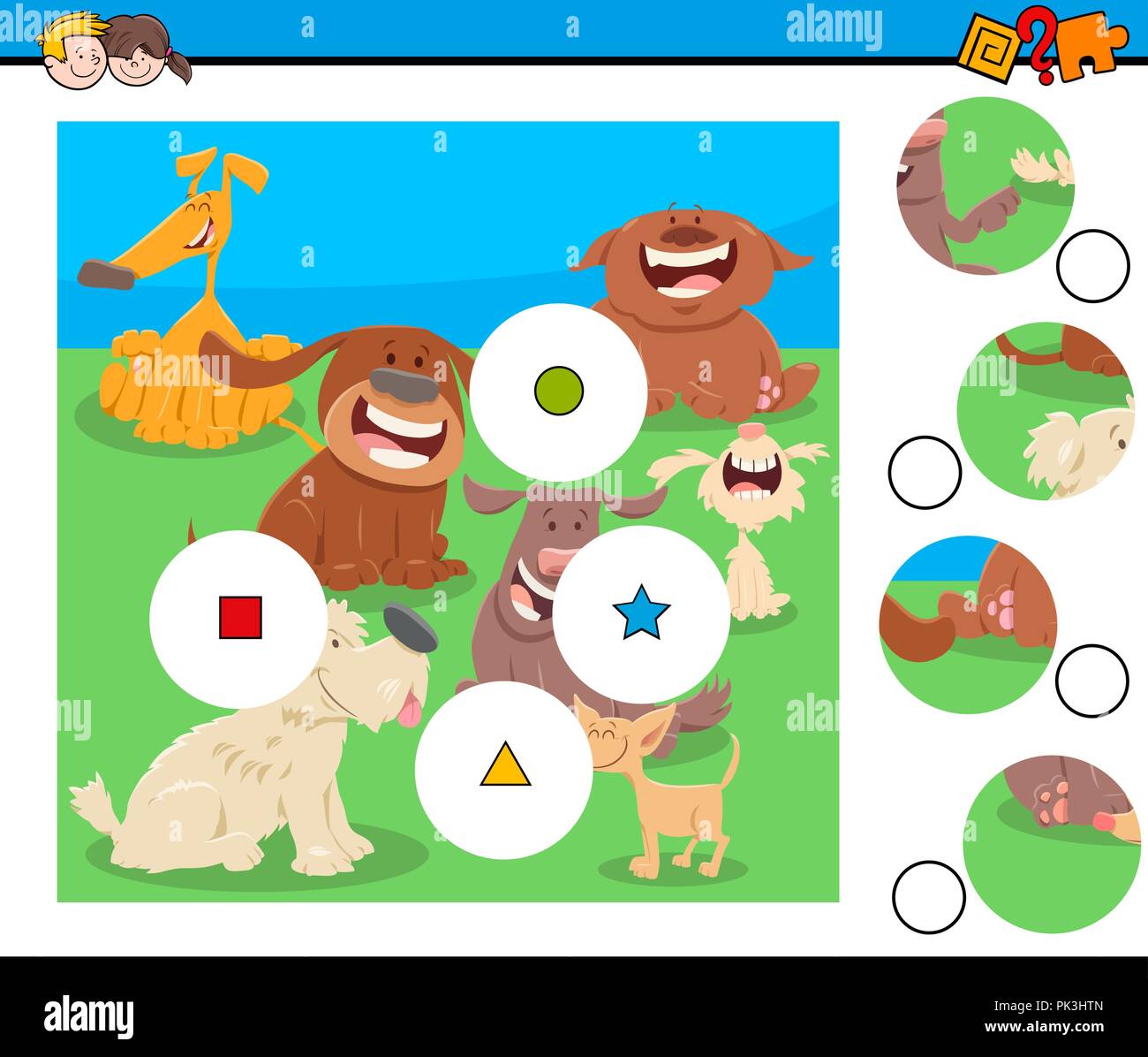 Cartoon Illustration of Educational Match the Pieces Jigsaw Puzzle Game ...