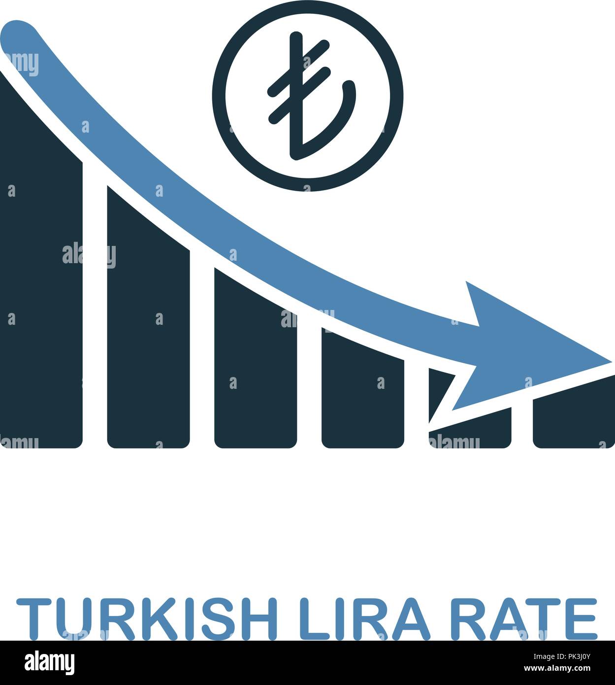 Turkish Lira Rate Decrease Graphic icon. Monochrome style design from diagram collection. UI ...
